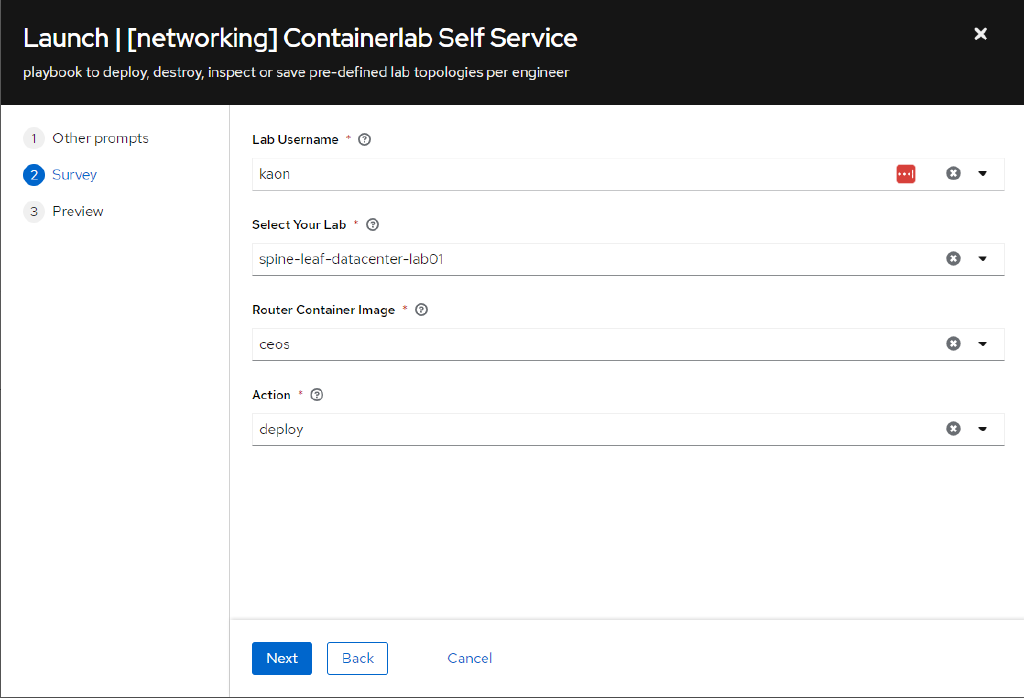 Self-Service ContainerLab Deployment with Ansible Tower