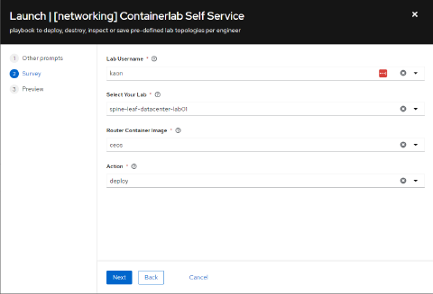 Self-Service ContainerLab Deployment with Ansible Tower